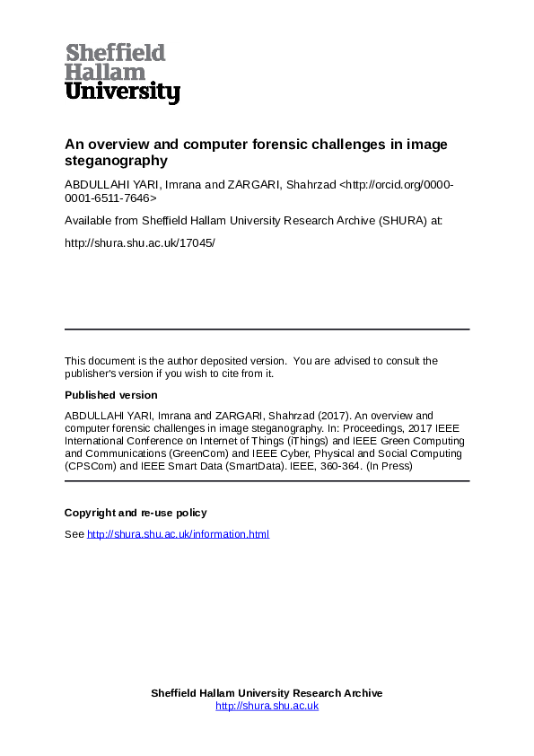 (PDF) An Overview and Computer Forensic Challenges in Image Steganography