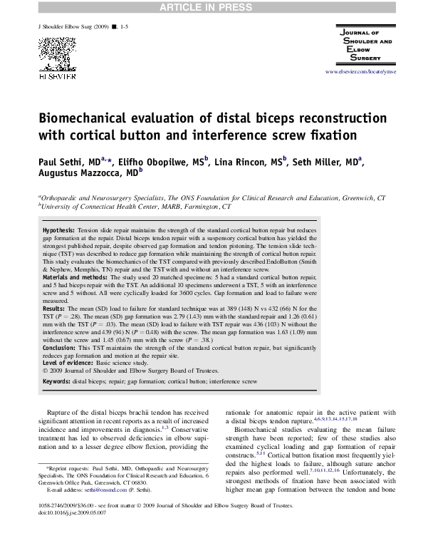 (PDF) Biomechanical evaluation of distal biceps reconstruction with ...