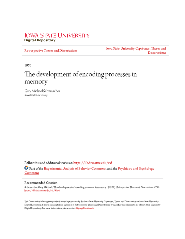 (PDF) The development of encoding processes in memory