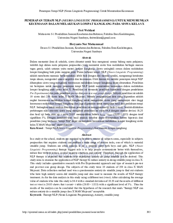 (PDF) Penerapan Terapi NLP (Neuro Linguistic Programming) Untuk ...