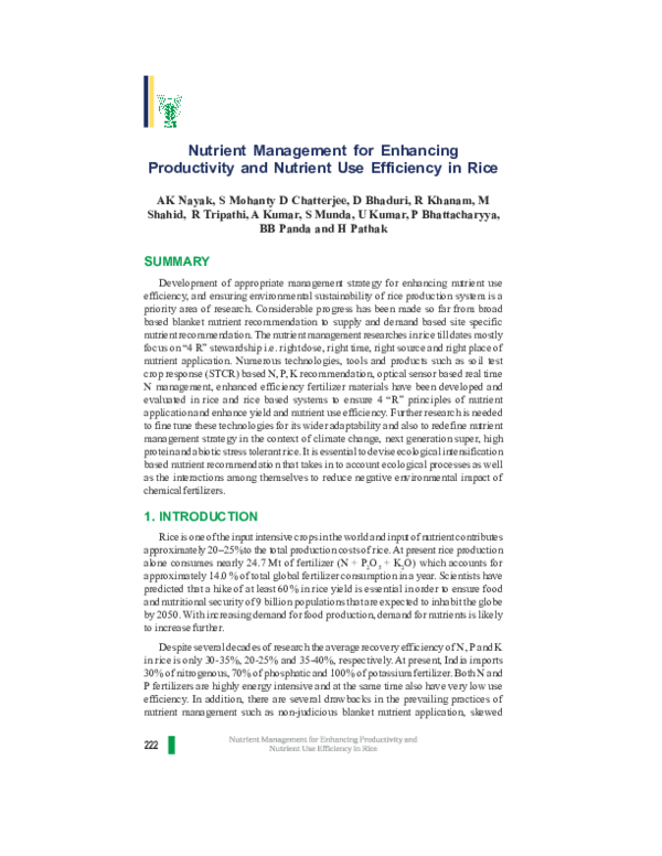 (PDF) Nutrient Management for Enhancing Productivity and Nutrient Use ...