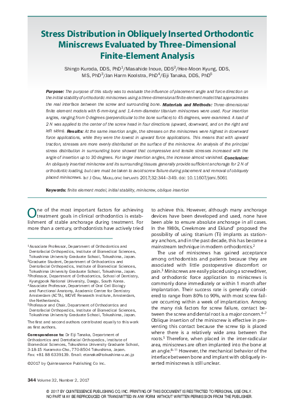 (PDF) Stress Distribution in Obliquely Inserted Orthodontic Miniscrews Evaluated by Three ...
