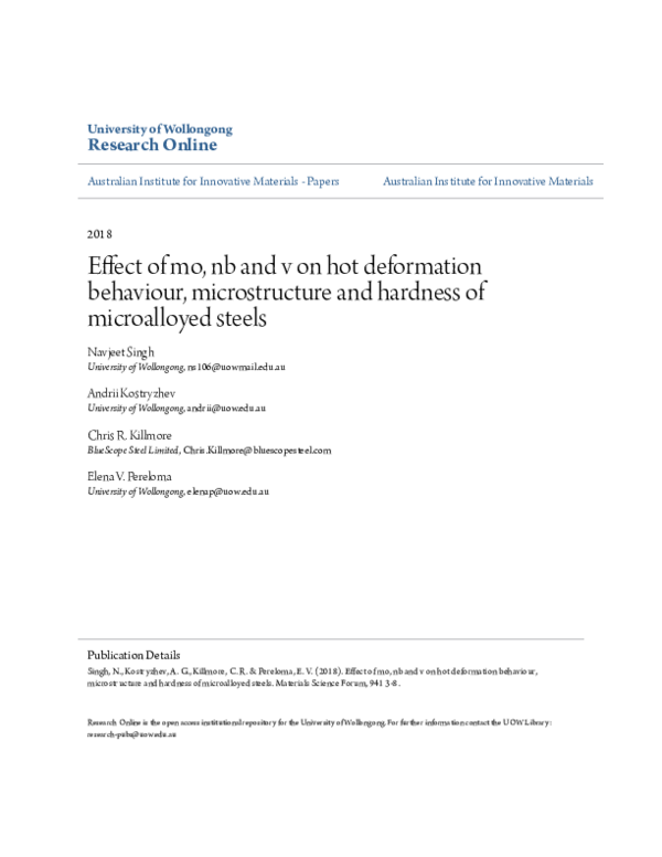 Pdf Effect Of Mo Nb And V On Hot Deformation Behaviour Microstructure And Hardness Of