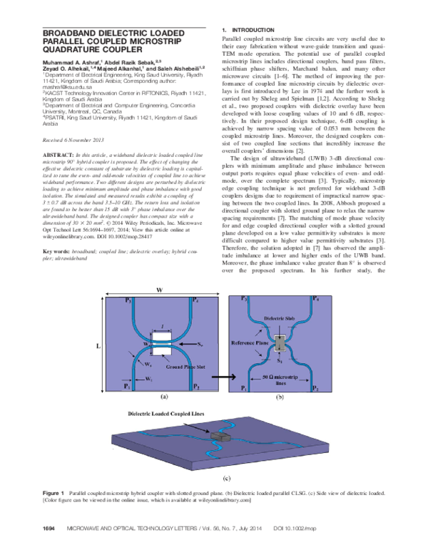 (PDF) Broadband dielectric loaded parallel coupled microstrip quadrature coupler