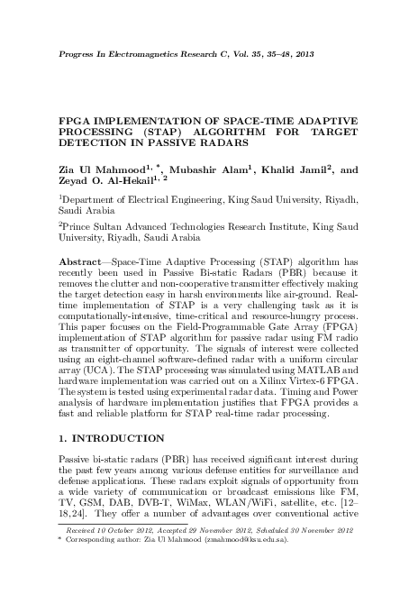 Pdf Fpga Implementation Of Space Time Adaptive Processing Stap Algorithm For Target