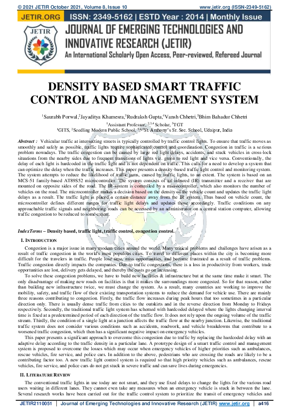 (PDF) Density Based Smart Traffic Control And Management System