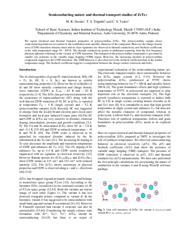 (PDF) Semiconducting nature and thermal transport studies of ZrTe3