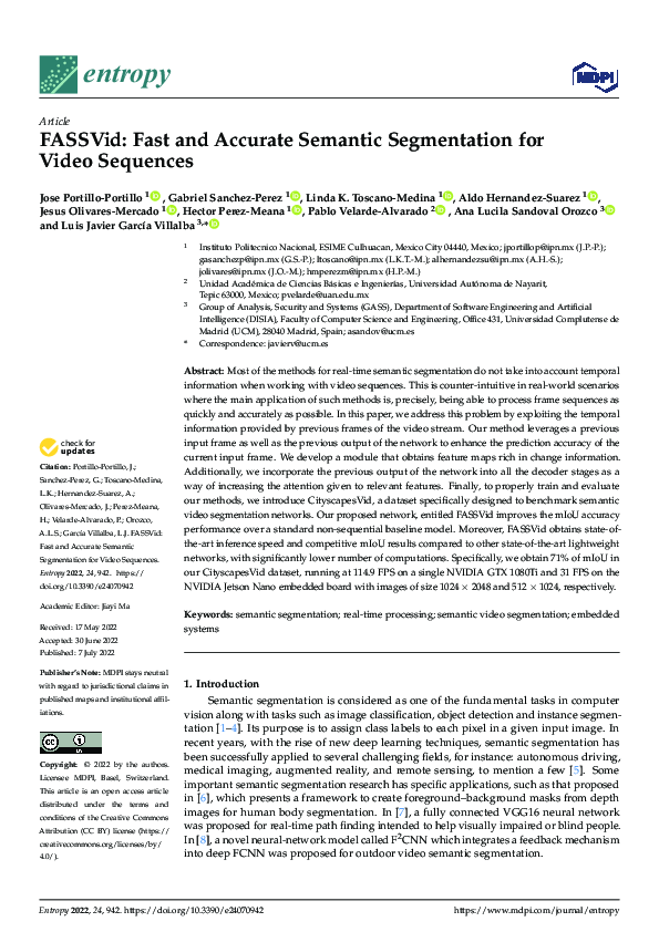 Pdf Fassvid Fast And Accurate Semantic Segmentation For Video Sequences