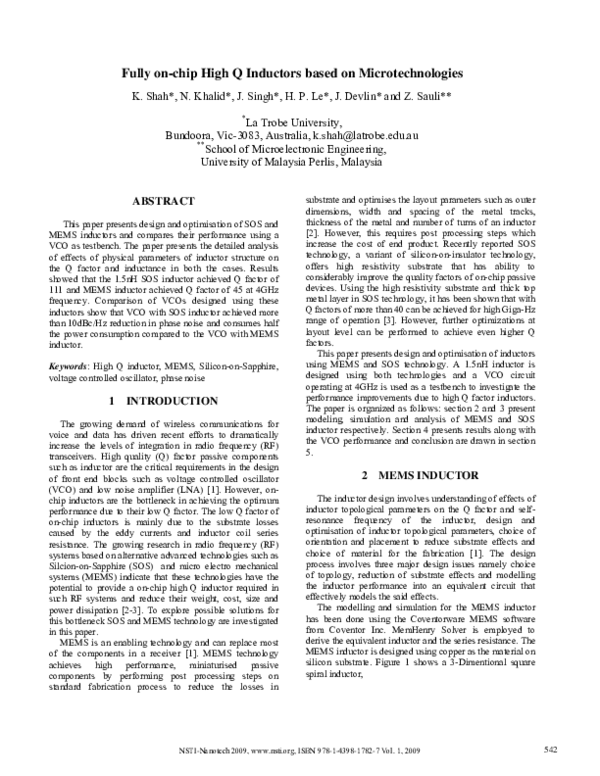 (PDF) Fully on-chip High Q Inductors based on Microtechnologies