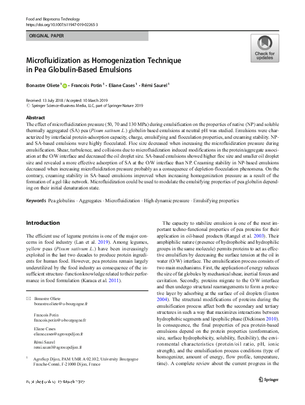 (PDF) Microfluidization as Homogenization Technique in Pea Globulin ...