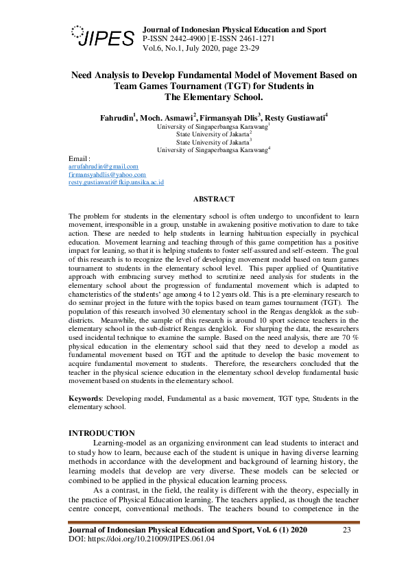 (PDF) Need Analysis to Develop Fundamental Model of Movement Based on ...