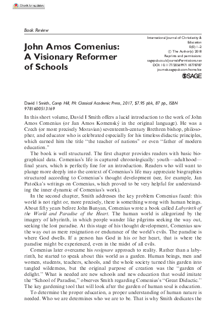 (PDF) John Amos Comenius: A Visionary Reformer of Schools