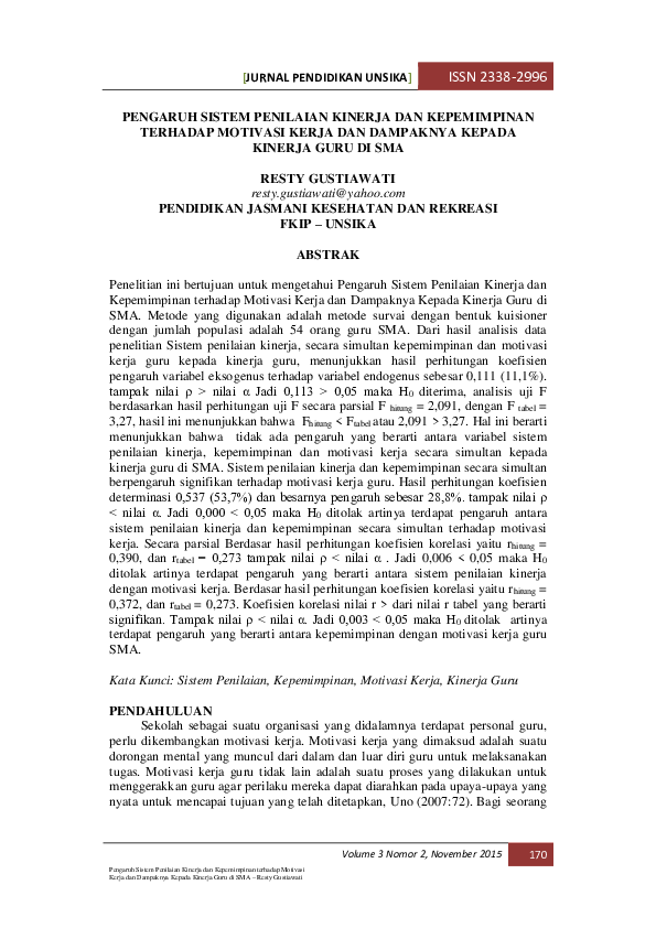 (PDF) Pengaruh Sistem Penilaian Kinerja Dan Kepemimpinan Terhadap Motivasi Kerja Dan Dampaknya ...