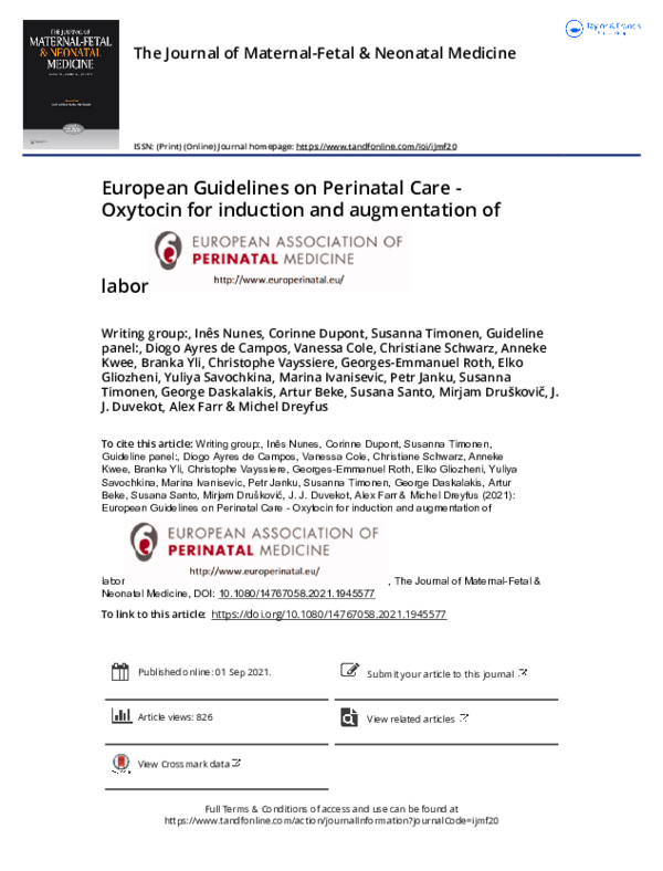 (PDF) European Guidelines on Perinatal Care - Oxytocin for induction ...
