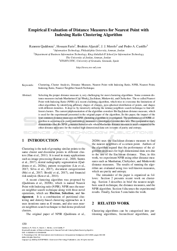 (PDF) Empirical Evaluation of Distance Measures for Nearest Point with Indexing Ratio Clustering ...