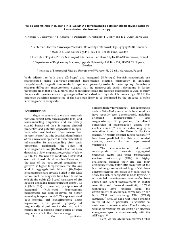(PDF) Voids and Mn-rich inclusions in a (Ga,Mn)As ferromagnetic ...