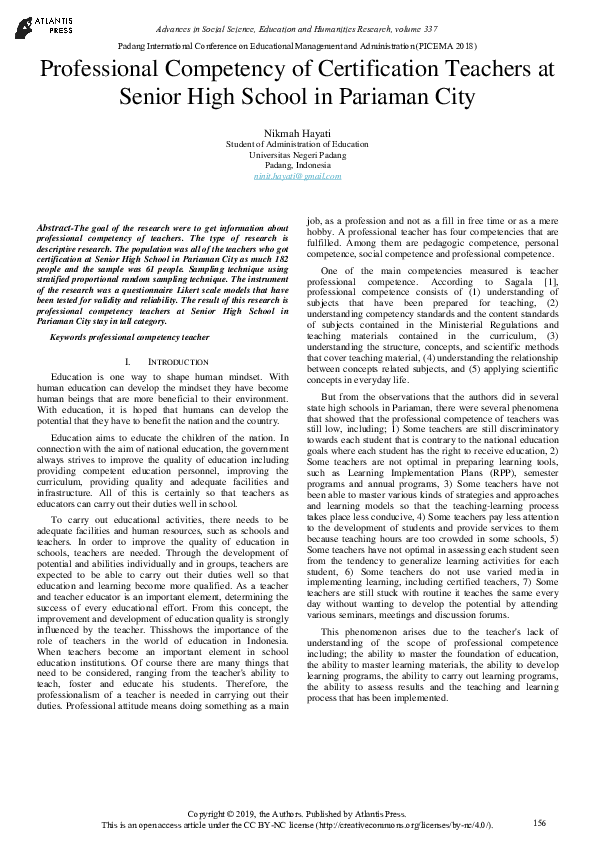 (PDF) Professional Competency of Certification Teachers at Senior High ...