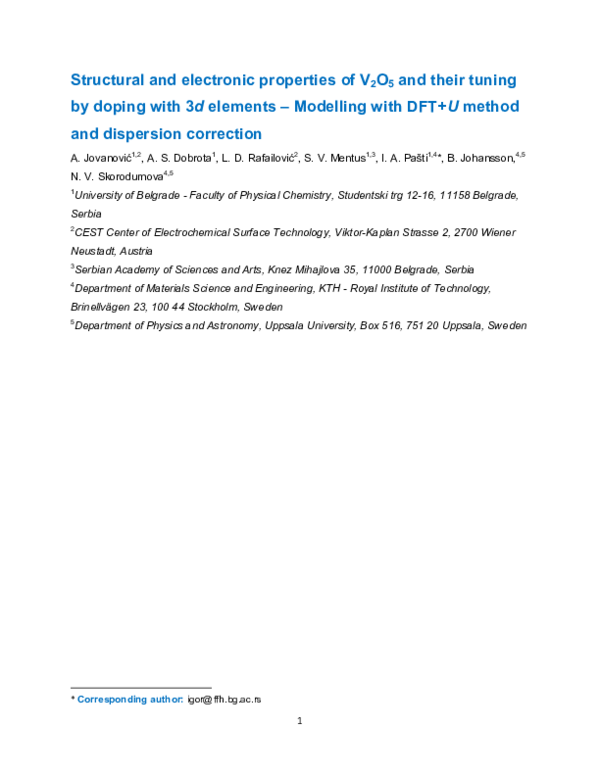 (PDF) Structural and electronic properties of V2O5 and their tuning by ...