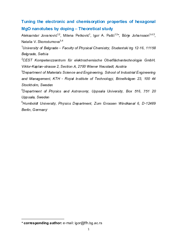 (PDF) Tuning the electronic and chemisorption properties of hexagonal ...