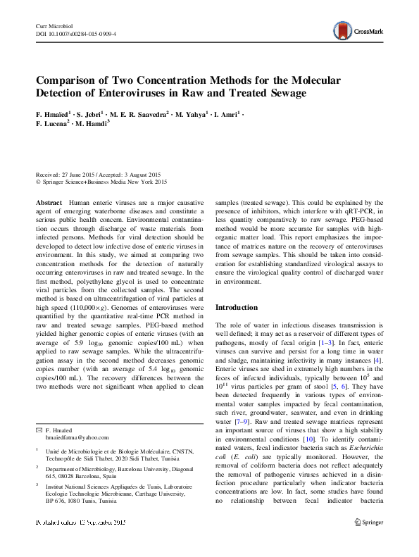 Pdf Comparison Of Two Concentration Methods For The Molecular