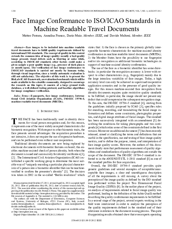 (PDF) Face Image Conformance to ISO/ICAO Standards in Machine Readable ...