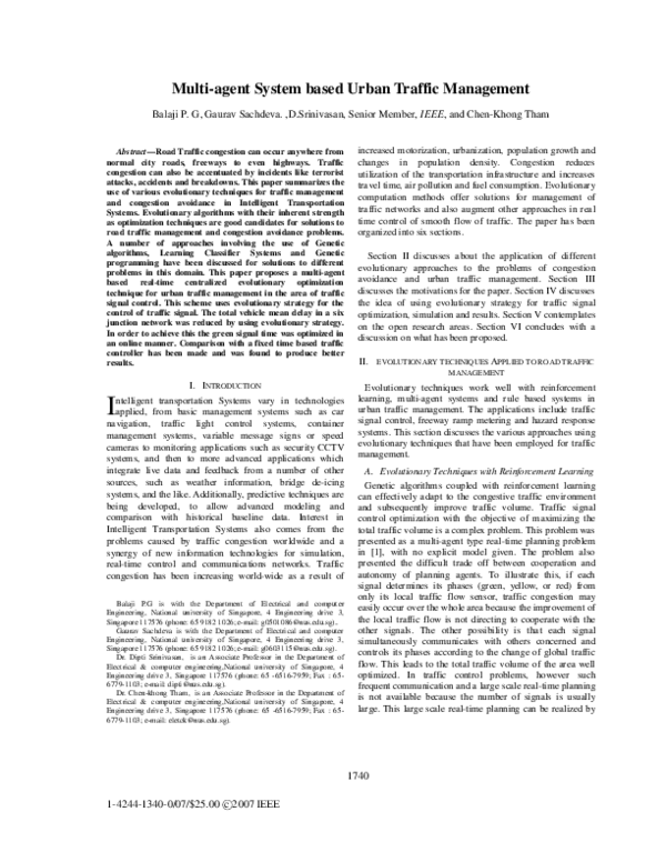 (PDF) Multi-agent system based urban traffic management
