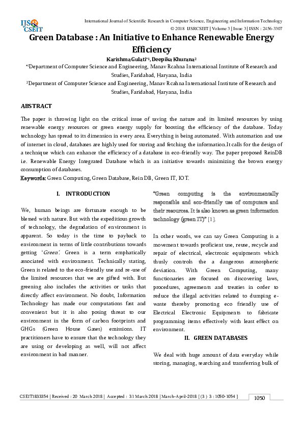 (PDF) Green Database : An Initiative to Enhance Renewable Energy Efficiency