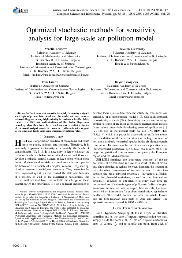 (PDF) Optimized stochastic methods for sensitivity analysis for large-scale air pollution model ...