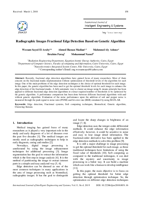 Pdf Radiographic Images Fractional Edge Detection Based On Genetic Algorithm