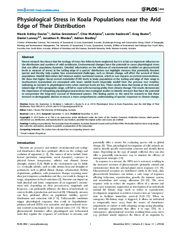 (PDF) Physiological Stress in Koala Populations near the Arid Edge of ...