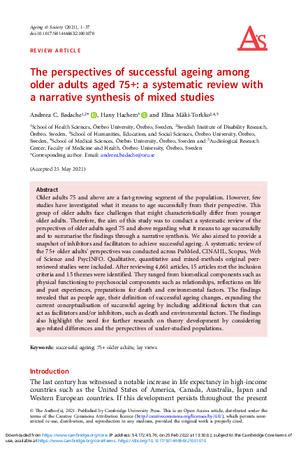 (PDF) The perspectives of successful ageing among older adults aged 75 ...
