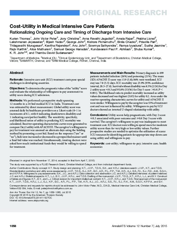 (PDF) Cost-Utility in Medical Intensive Care Patients. Rationalizing ...