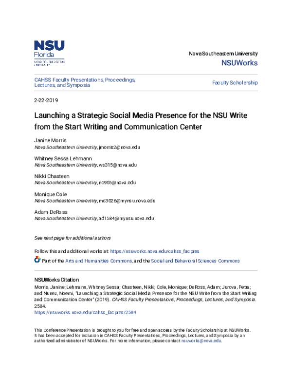 (PDF) Launching a Strategic Social Media Presence for the NSU Write from the Start Writing and ...