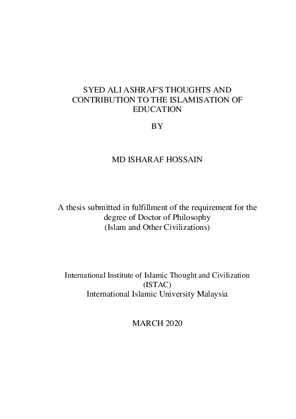 (PDF) Syed Ali Ashraf's thoughts and contribution to the Islamisation ...