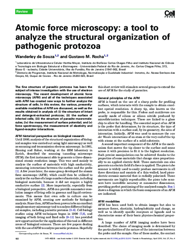 (PDF) Atomic force microscopy: a tool to analyze the structural organization of pathogenic protozoa