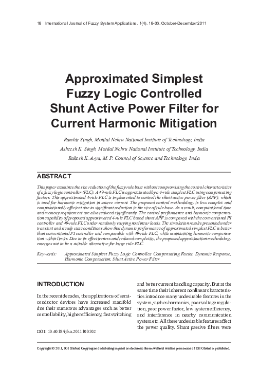Approximated Simplest Fuzzy Logic Controlled Shunt Active Power Filter