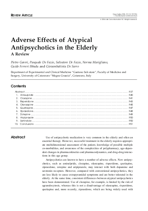 (PDF) Adverse Effects of Atypical Antipsychotics in the Elderly