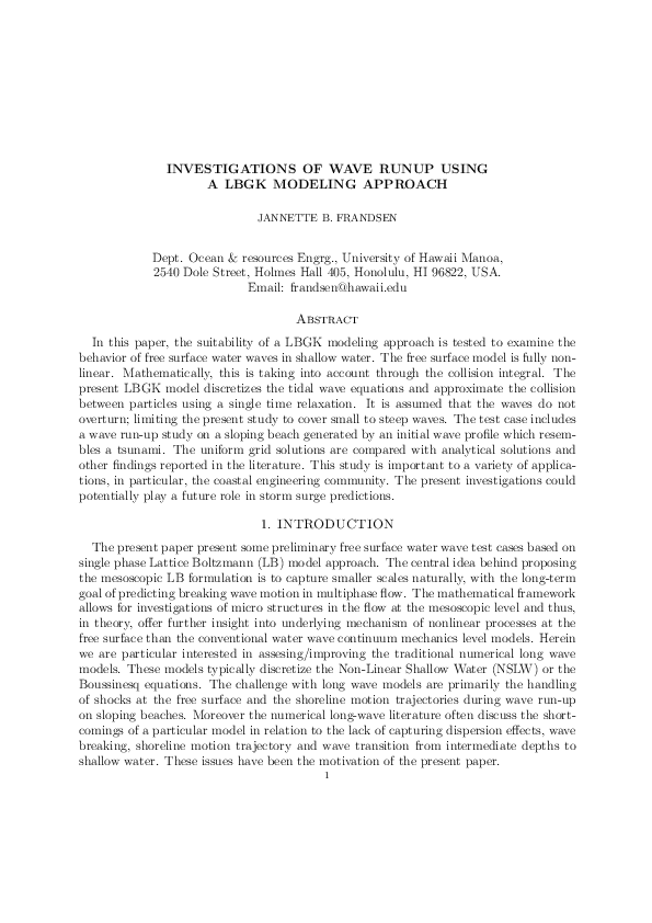 (PDF) Investigations of wave run-up using a LBGK modeling approach
