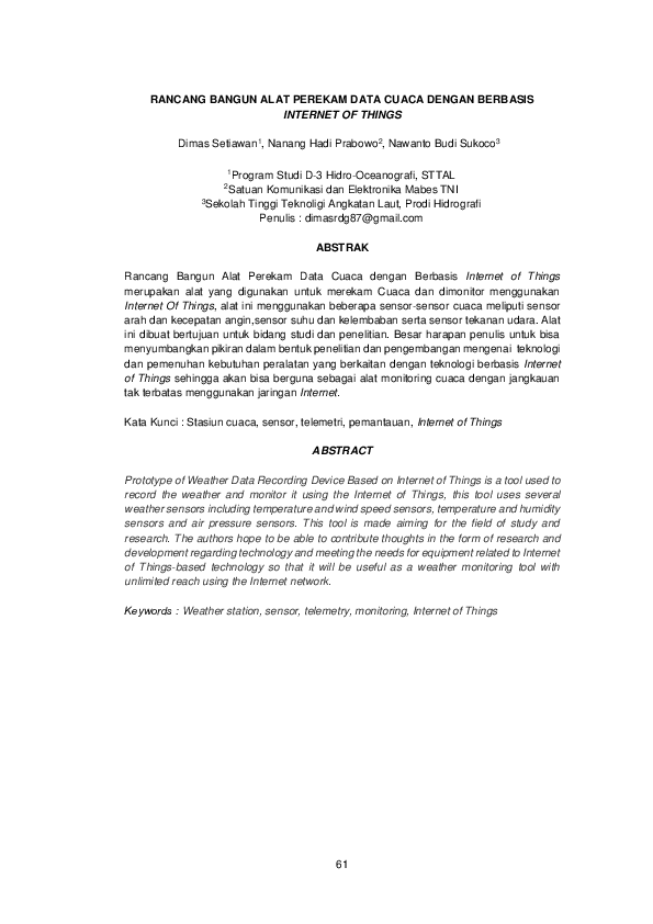 (PDF) Rancang Bangun Alat Perekam Data Cuaca Dengan Berbasis Internet ... (PDF) Rancang Bangun Alat Perekam Data Cuaca Dengan Berbasis Internet ...