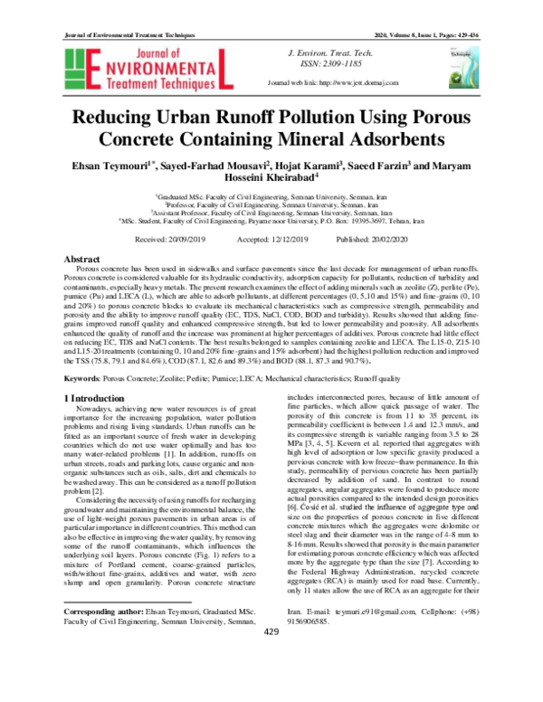 (PDF) Reducing Urban Runoff Pollution Using Porous Concrete Containing ...