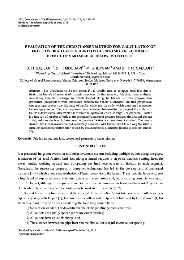 (PDF) Evaluation of the Christiansen method for calculation of friction ...