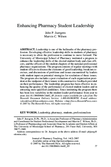 (PDF) Enhancing Pharmacy Student Leadership