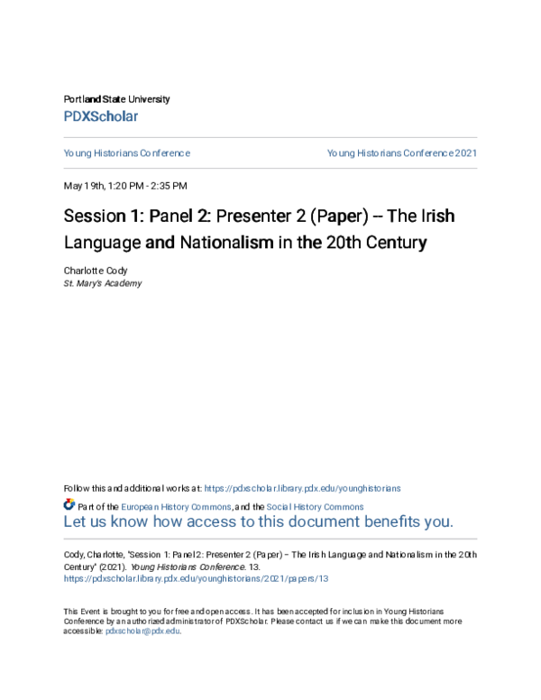 (PDF) Session 1: Panel 2: Presenter 2 (Paper) -- The Irish Language and ...