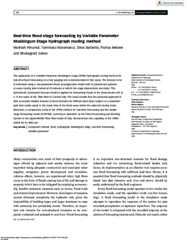 (PDF) Real-time flood stage forecasting by Variable Parameter Muskingum Stage hydrograph routing ...