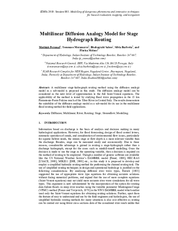 (PDF) Multilinear diffusion analogy model for stage-hydrograph routing
