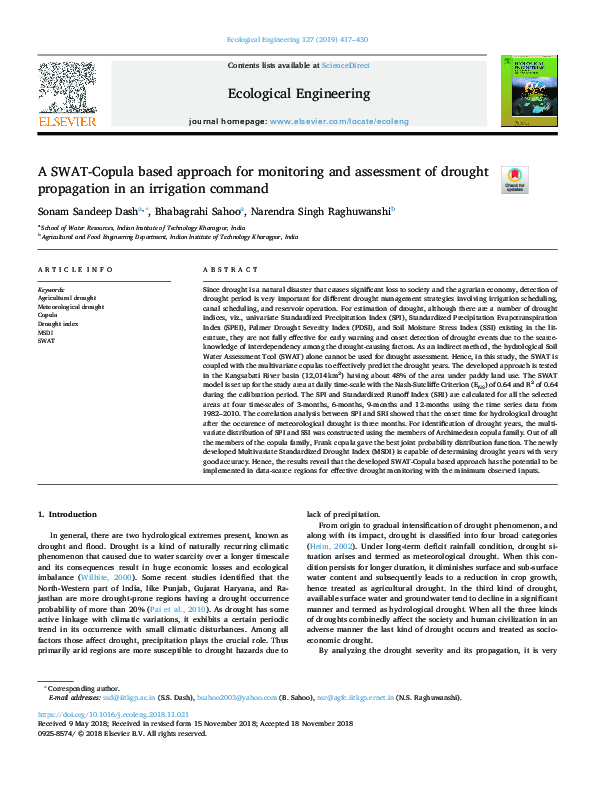 (PDF) A SWAT-Copula based approach for monitoring and assessment of drought propagation in an ...