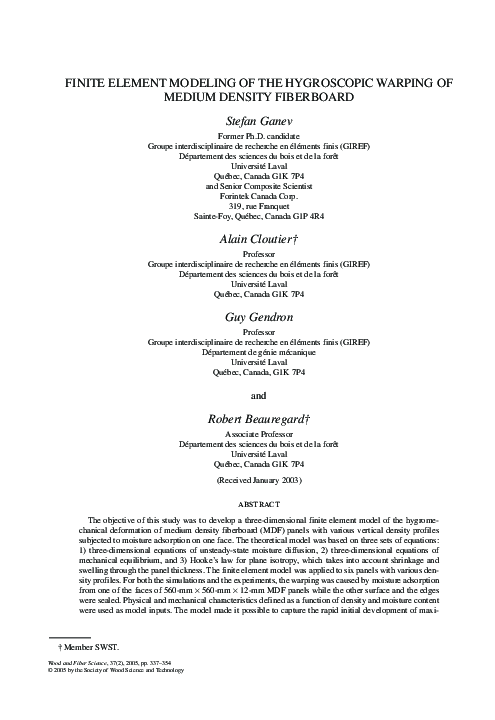 (PDF) Finite element modeling of the hygroscopic warping of medium density fiberboard