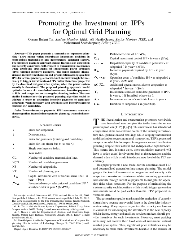 (PDF) Promoting the Investment on IPPs for Optimal Grid Planning