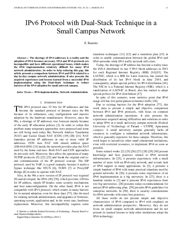 Pdf Ipv6 Protocol With Dual Stack Technique In A Small Campus Network