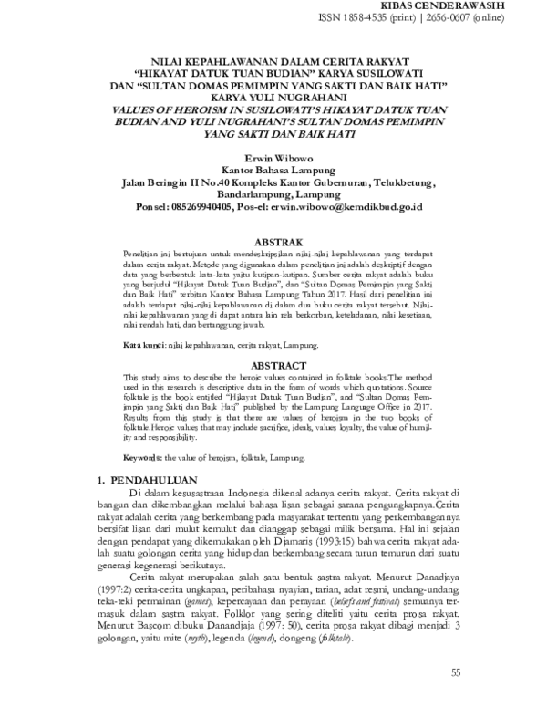 (PDF) Nilai Kepahlawanan Dalam Cerita Rakyat Hikayat Datuk Tuan Budian Karya Susilowati Dan ...